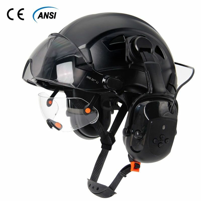 Строительная каска (защитный шлем) с Bluetooth-наушниками, регулируемыми двойными очками