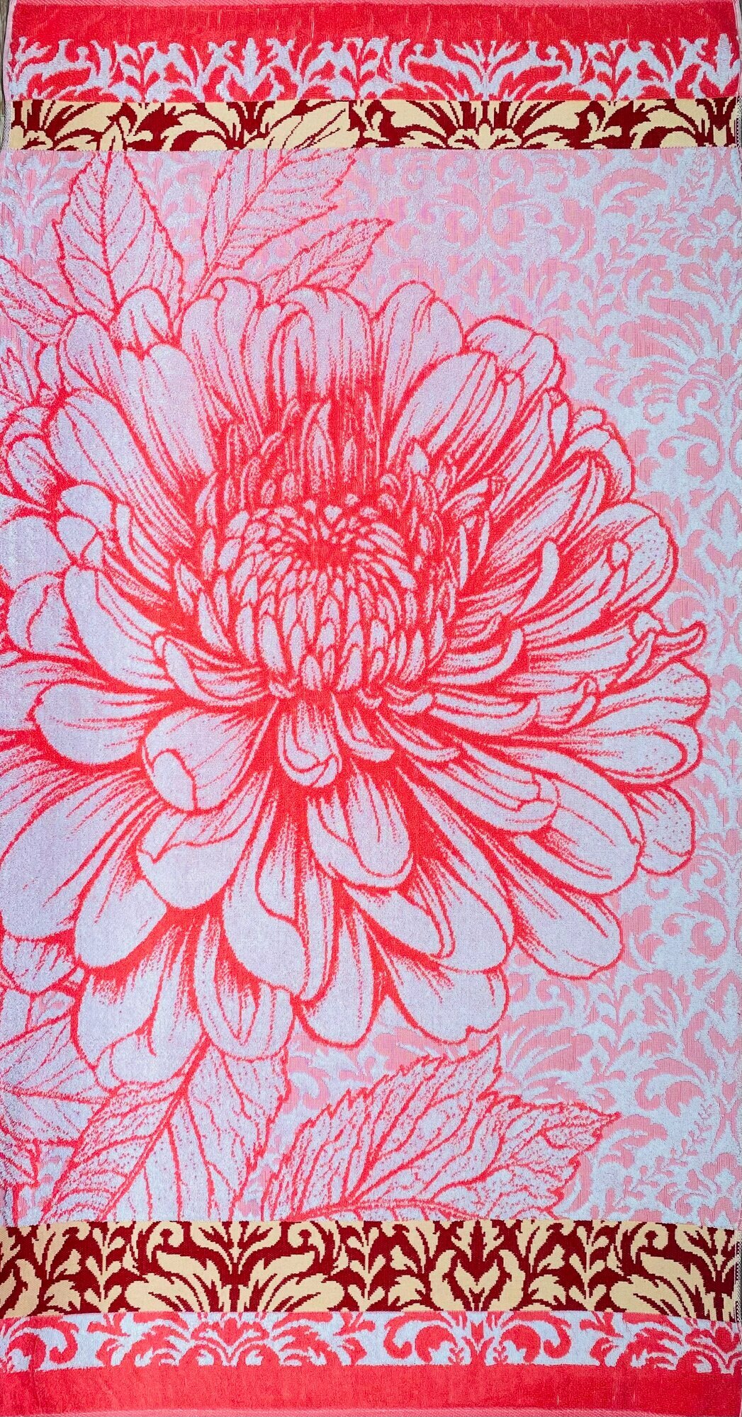 Полотенце махровое банное, для ванны в подарок женщине, маме, сестре, дочке, подруге "Георгин" 70*140 см