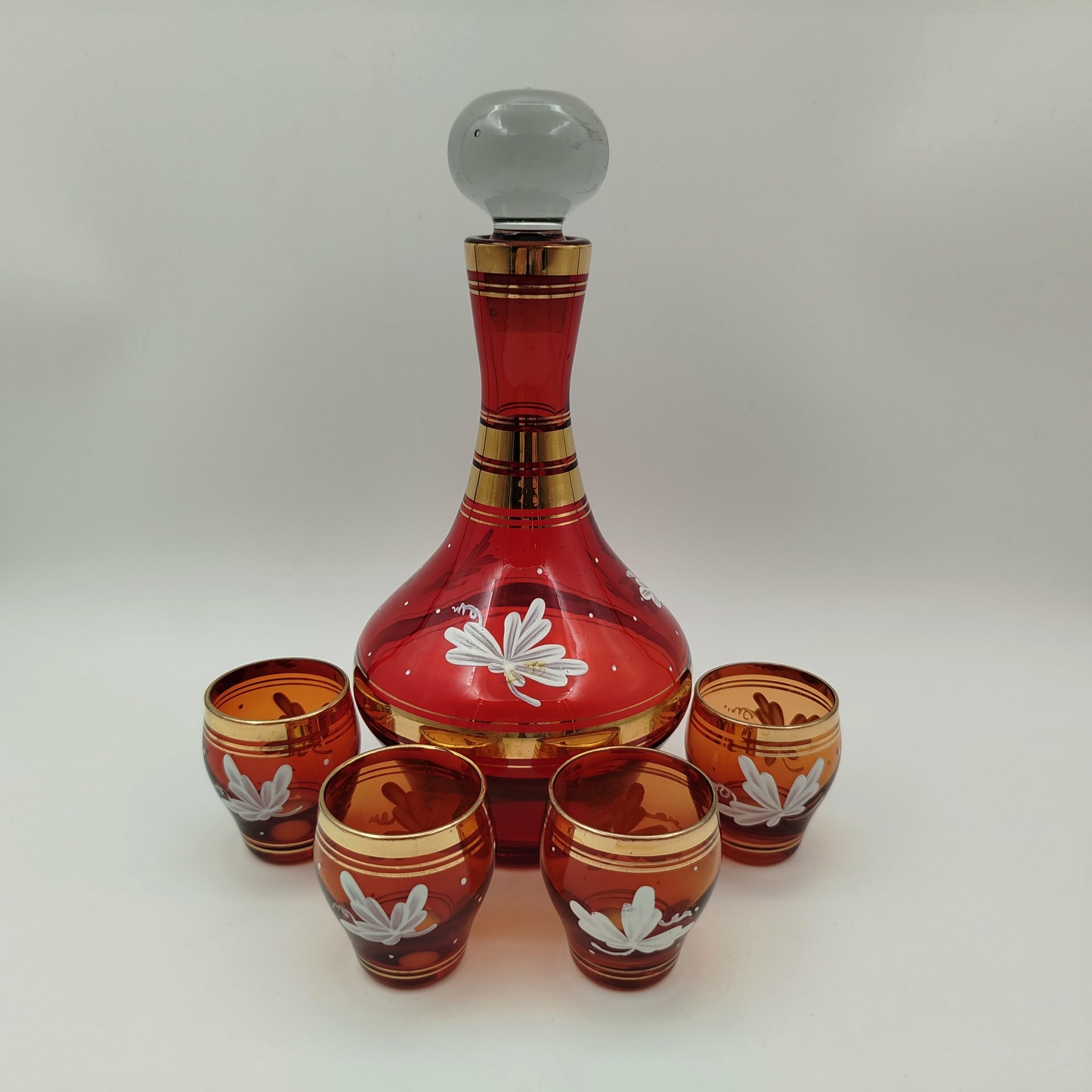 Набор для крепких напитков на 4 персоны, украшенный цветочным декором, стекло