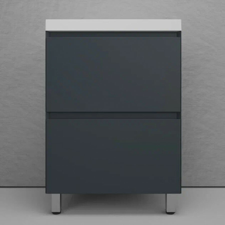 Тумба с раковиной Манхэттен 60, напольная, Plus, 2 ящика, графит-белая