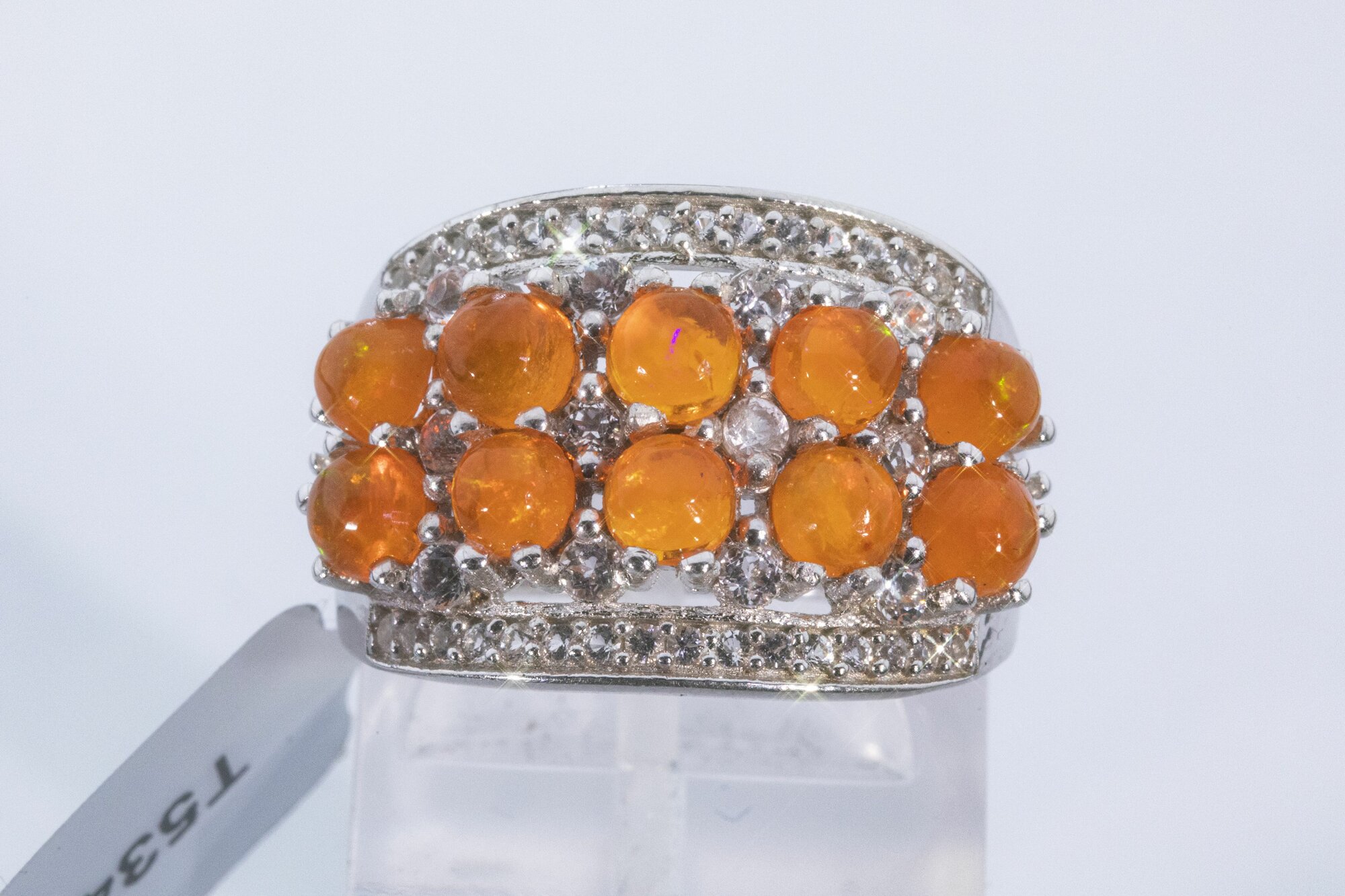 Кольцо тонкое, дорожка Ювелирия, серебро, 925 проба, родирование, опал