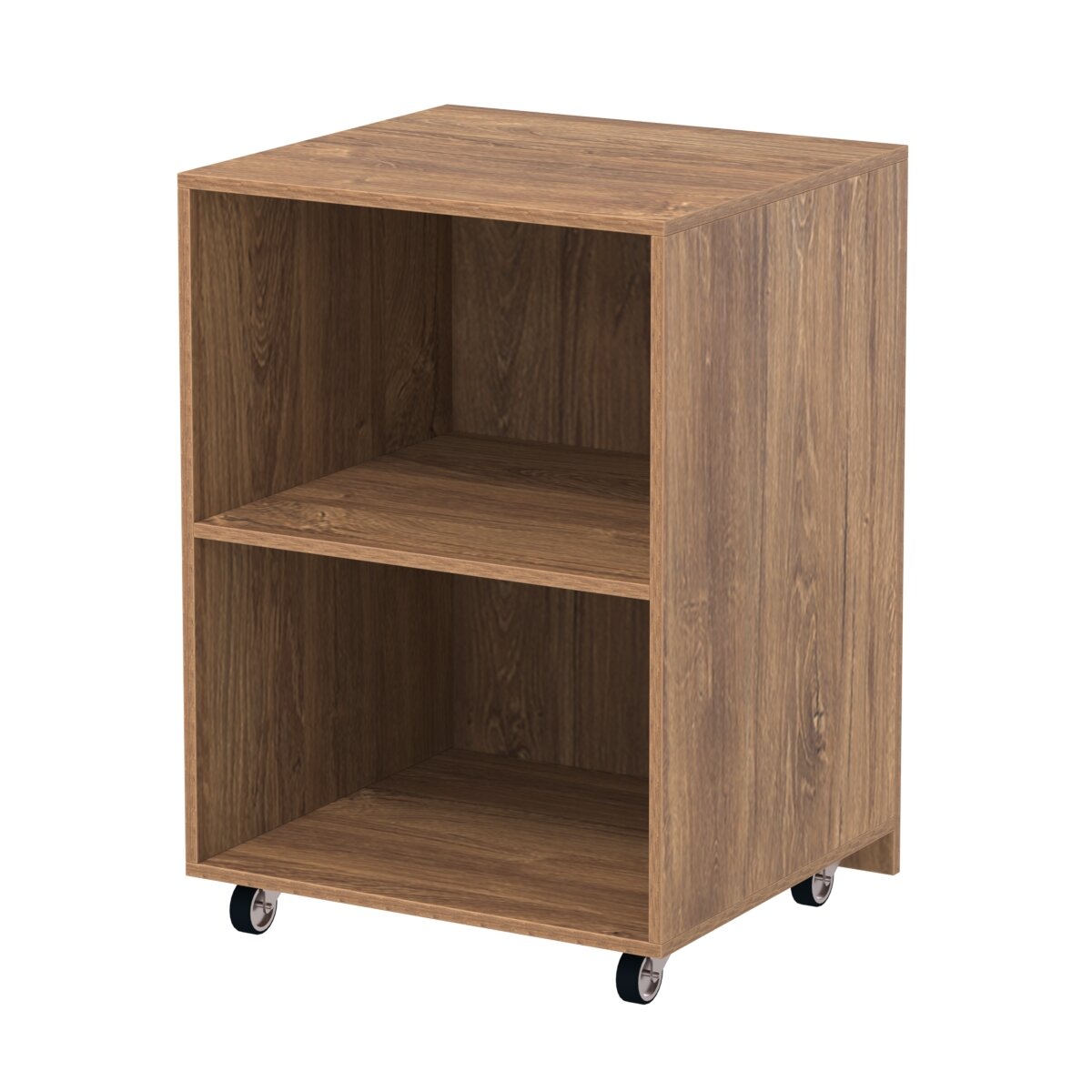 Узкий недорогой прилавок под декоративные молдинги с металлическими колесами №ПДМ-13, Дуб Канзас коричневый