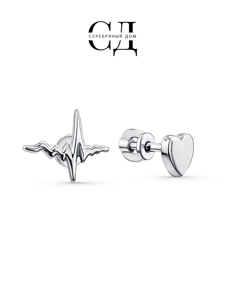 Серьги пусеты, непарные, серебро, 925 проба, родирование