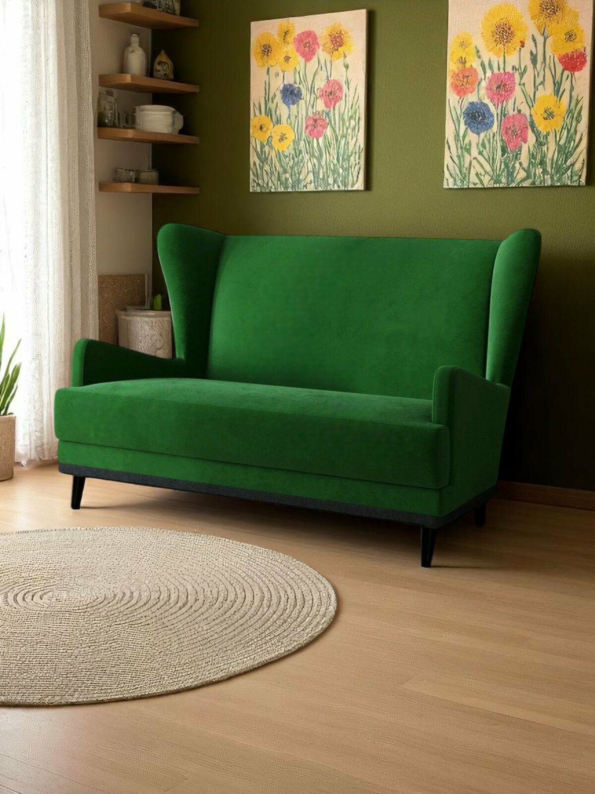 Мини диван Оскар прямой, на кухню, на ножках, велюр Jawa Grass 17, 145 х 90 х 92 см