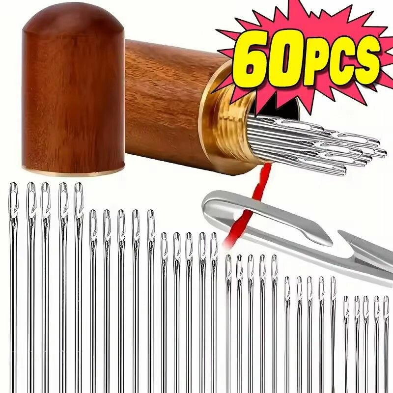 Набор швейных игл, 60 штук, с коробкой для хранения, иглы для шитья и ремонта одежды, удобный комплект для ручного шитья и рукоделия