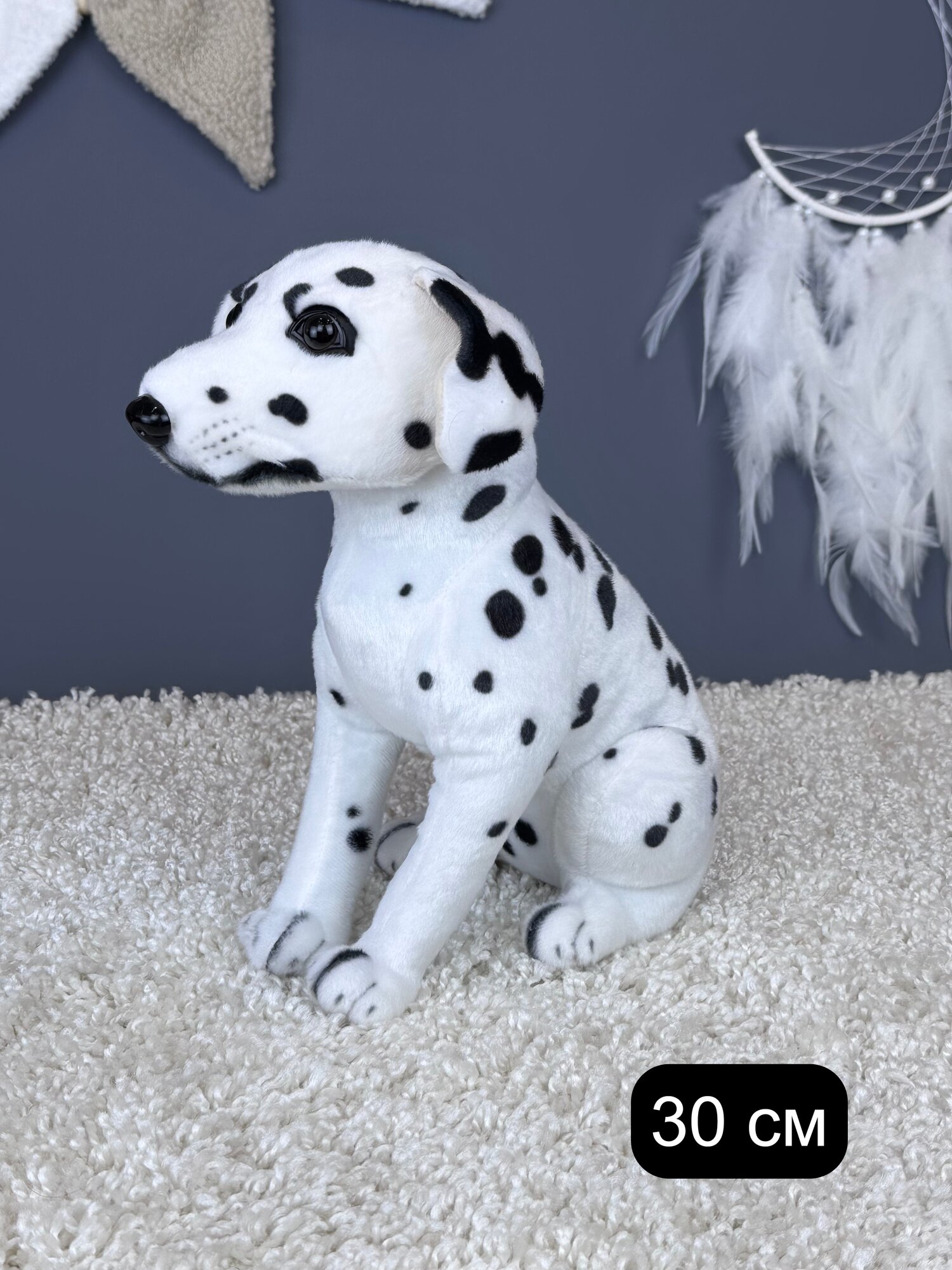 Мягкая игрушка "Далматин" , как настоящая, реалистичная, искусственный мех, черно-белая, 30 см