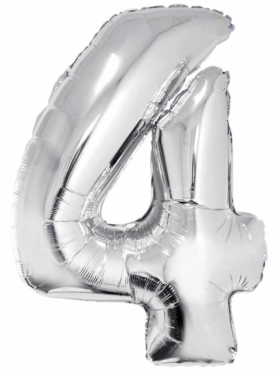 Фольгированная цифра 4, серебристый,102см