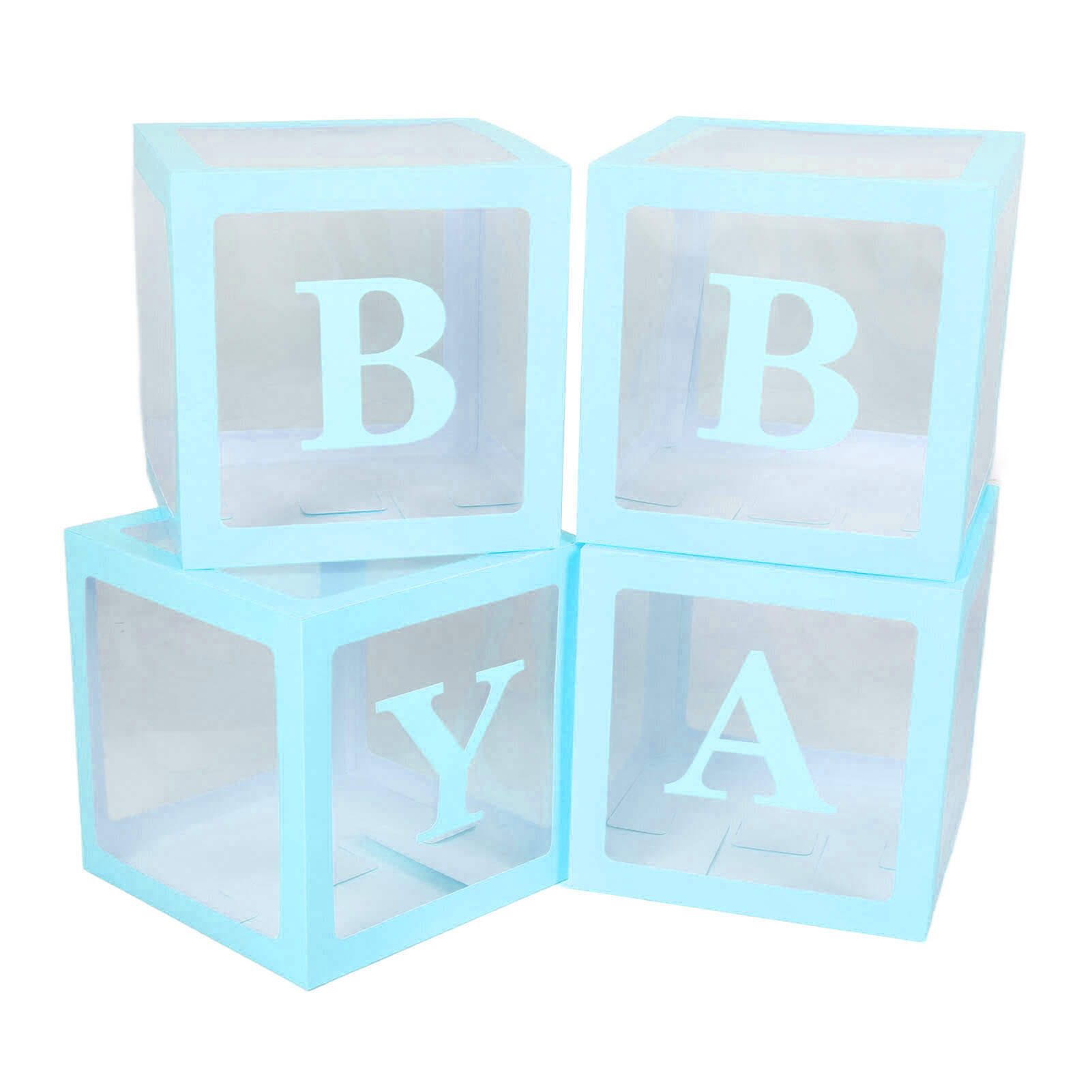 4 прозрачные коробки для воздушных шаров с буквами, подарочная коробка для воздушных шаров, украшение для предложения руки и сердца, признание в любви, вечеринка в честь рождения ребенка, синий цвет.