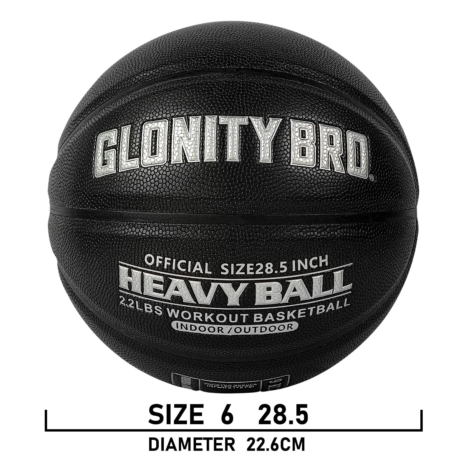 Глонити Бро Утяжелённый баскетбольный мяч 3 фунта размер 7 Black Silver Size 6