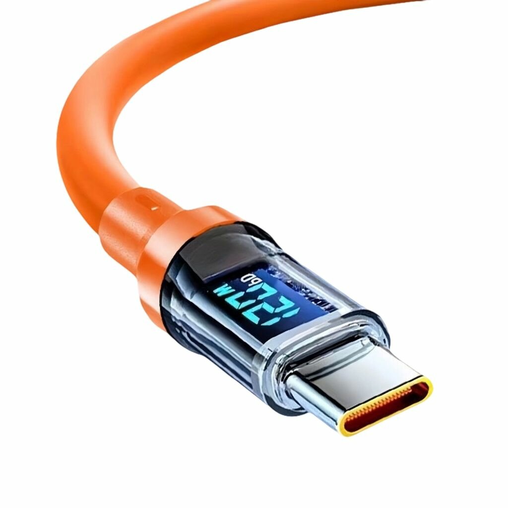 Кабель usb type c , Удлиненный кабель для передачи данных с динамическим цифровым дисплеем мощностью 120 Вт Type c для сверхбыстрой зарядки-1 метр-цифровой дисплей прозрачно-оранжевого цвета