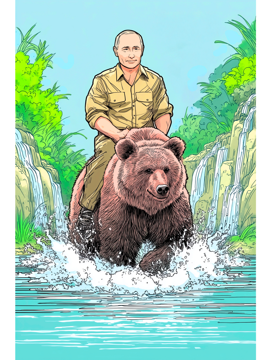 Постер "Путин В. В. с Медведем", высокое качество, авторская работа, размер 210*297