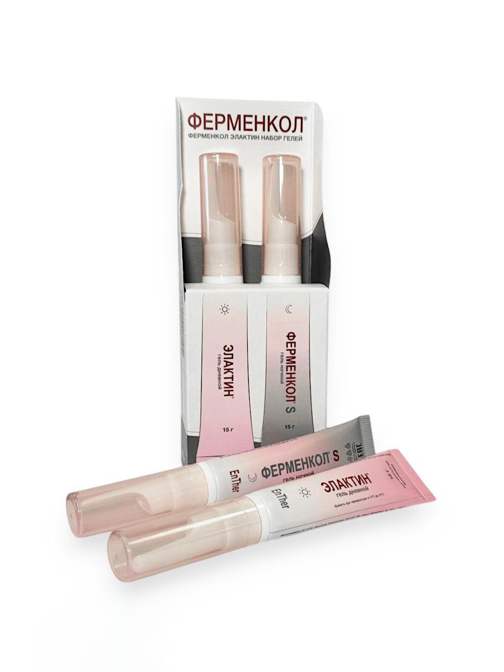 Ферменкол, набор Ферменкол S гель ночной 15 гр + Элактин гель дневной 15 гр, против рубцов и шрамов