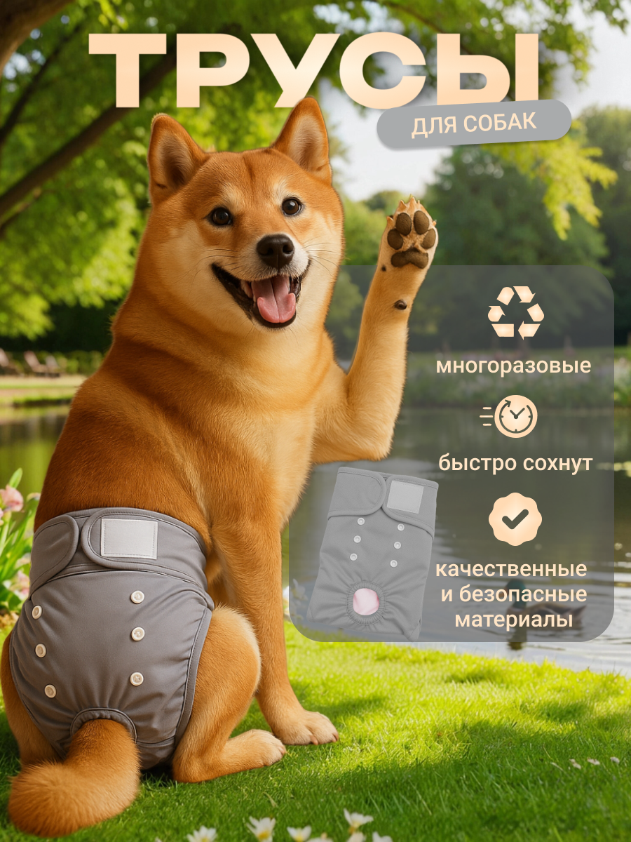 Трусы для собаки во время течки многоразовые M, подгузники для собак миниатюрных пород впитывающие