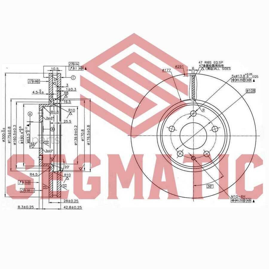 SEGMATIC SBD30093384 Диск торм. перед. FORD MONDEO V 14=> 300x28