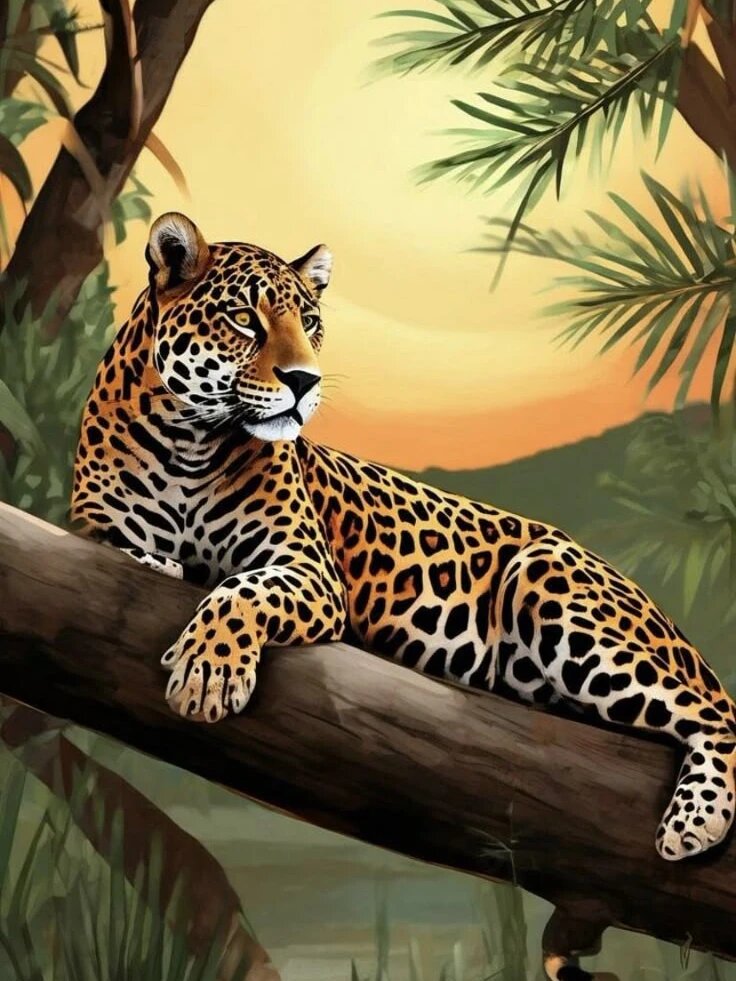 Картина алмазной мозаикой на подрамнике "леопард" круглые бриллианты 40х50см