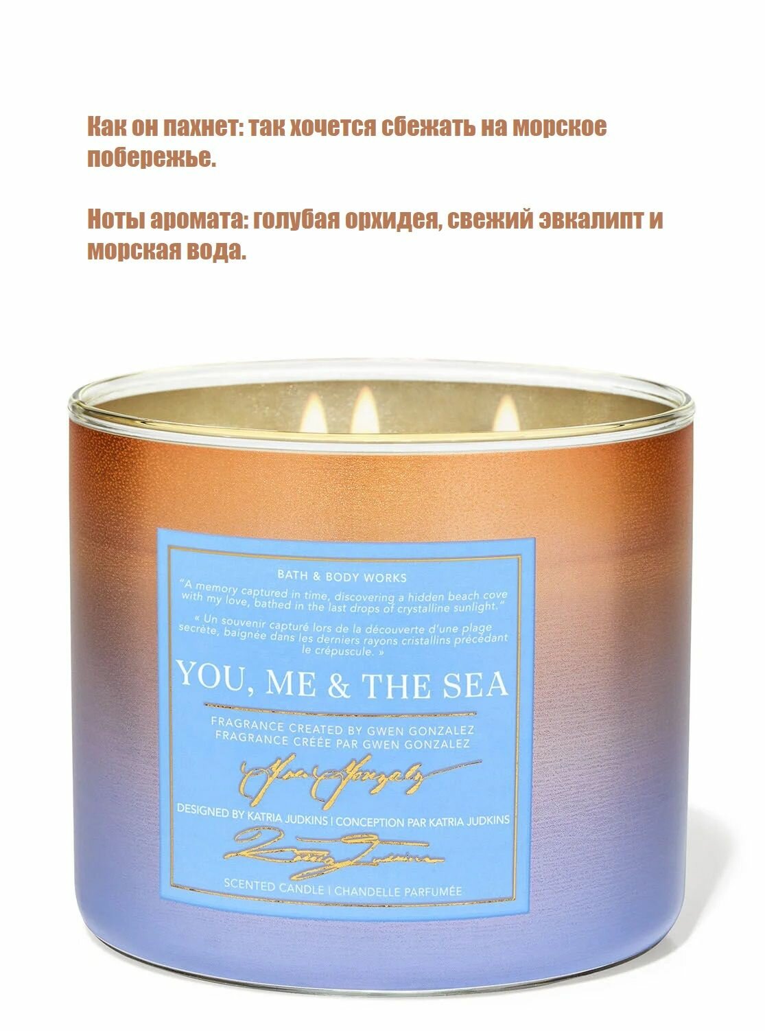 Bath and Body Works свеча ароматическая с 3-мя фитилями You, Me, & the Sea (411 грамм)