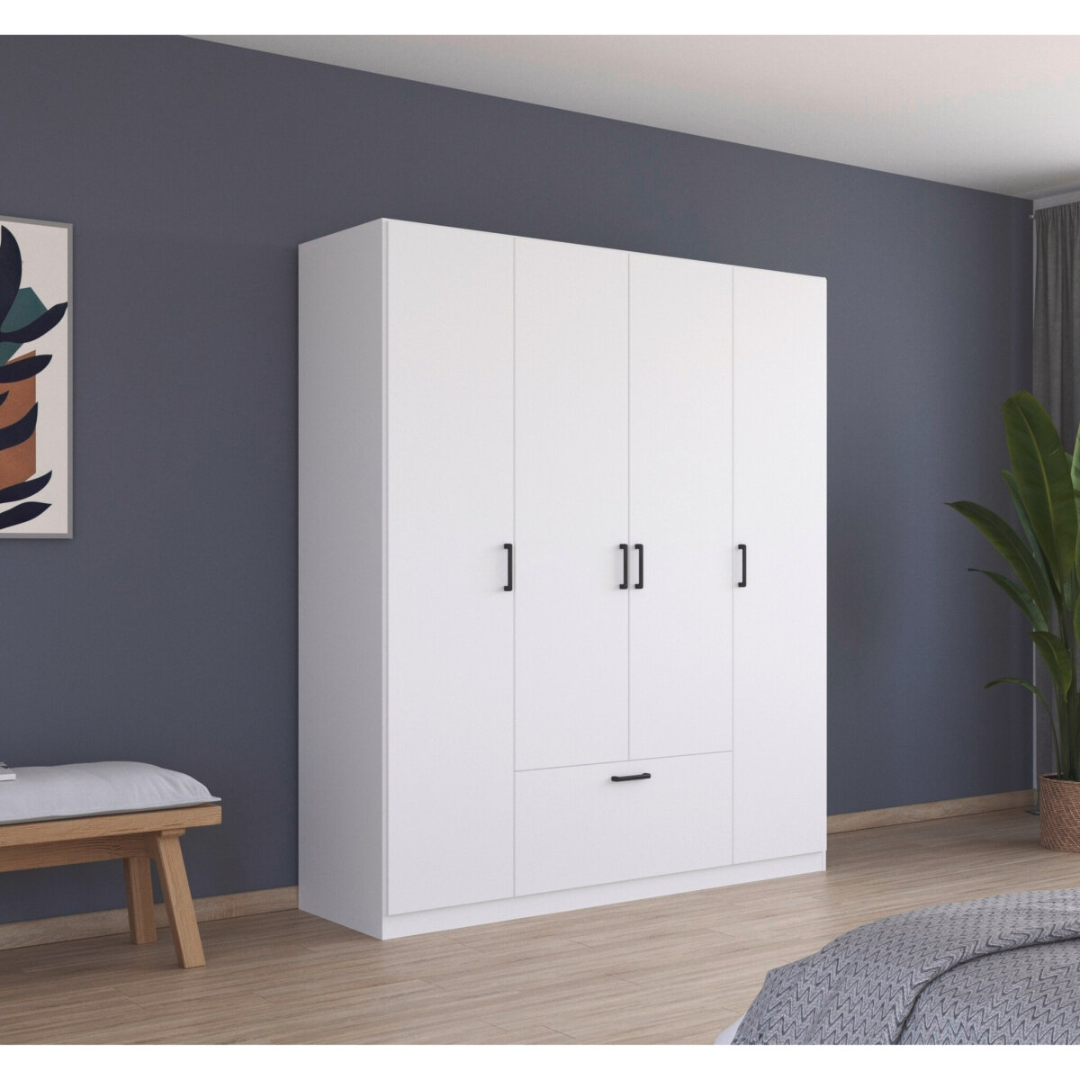 Шкаф распашной Бари-1 Белый для одежды четырехдверный 180*210*54