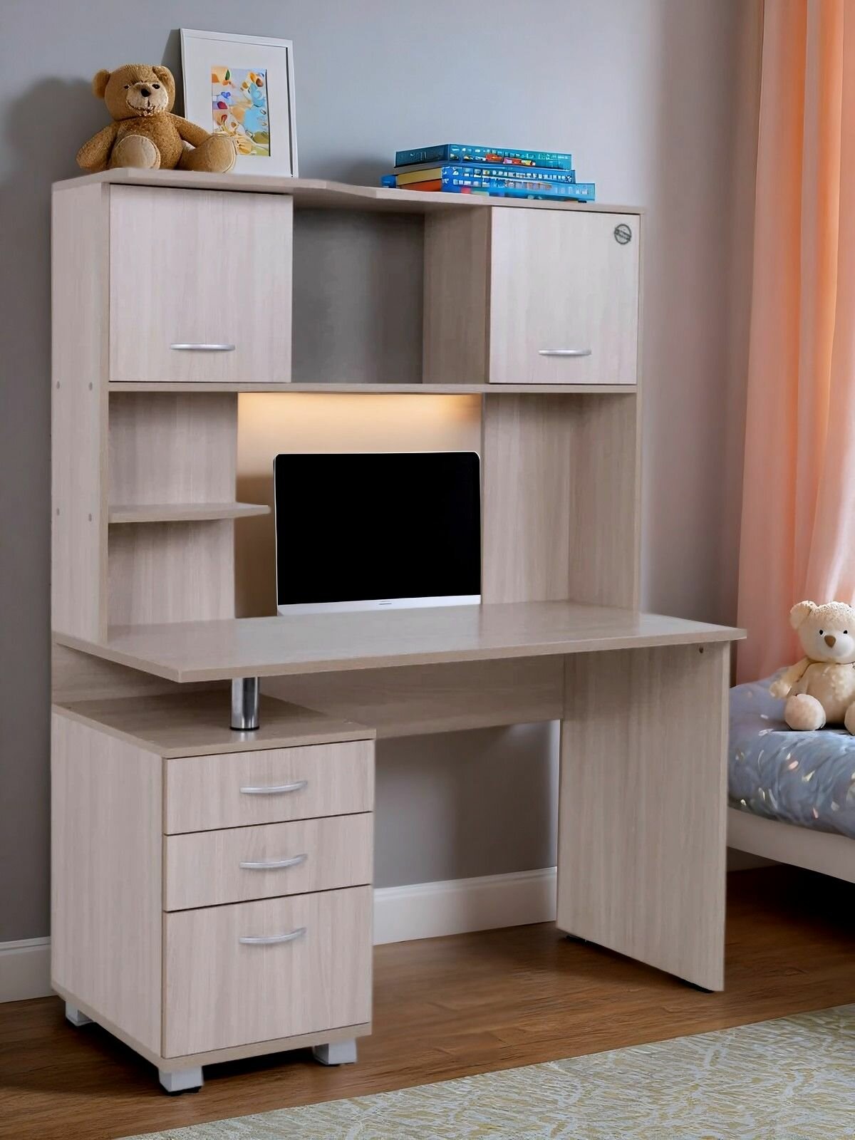 Стол компьютерный, стол письменный, с надстройкой, Ивару, Максим 1, Ясень Шимо Светлый