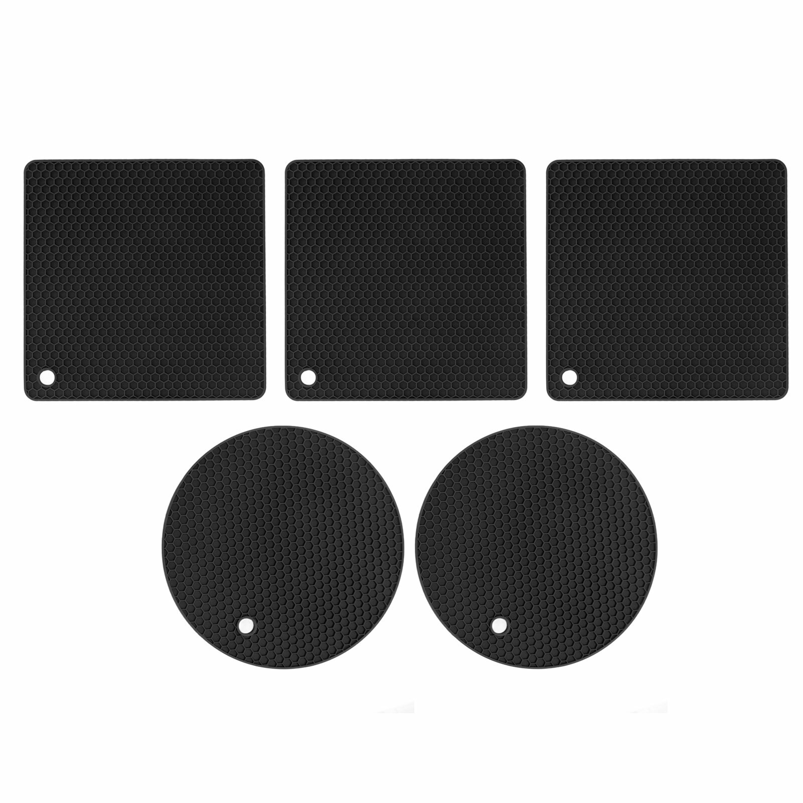 5 ШТ 2 круглых 3 квадратных силиконовых коврика для горячих блюд черного цвета