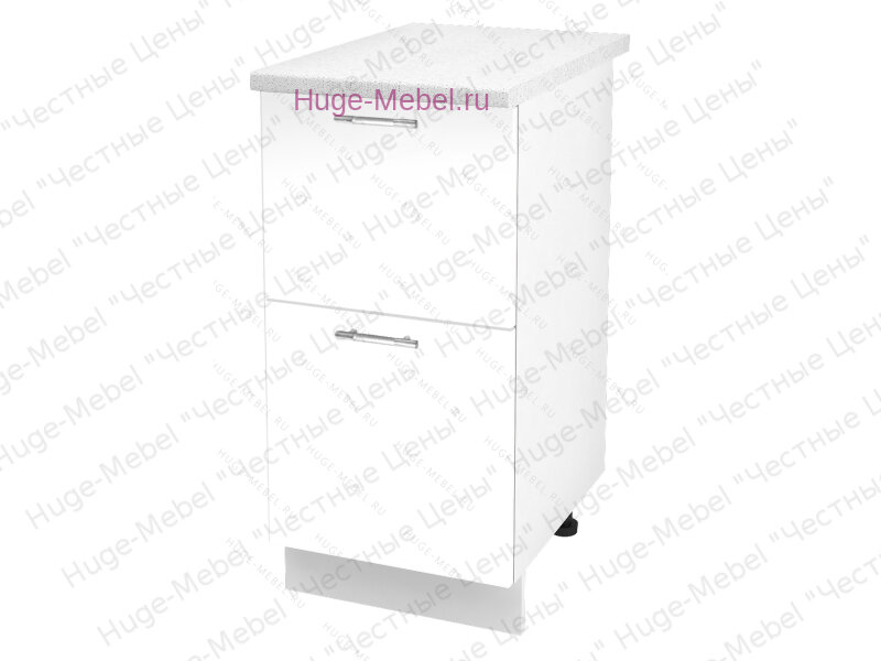 Нижний шкаф кухонный с двумя ящиками 400 Ксения (белый) Huge Mebel. Ширина 400 Высота 840. Модули кухонные нижние