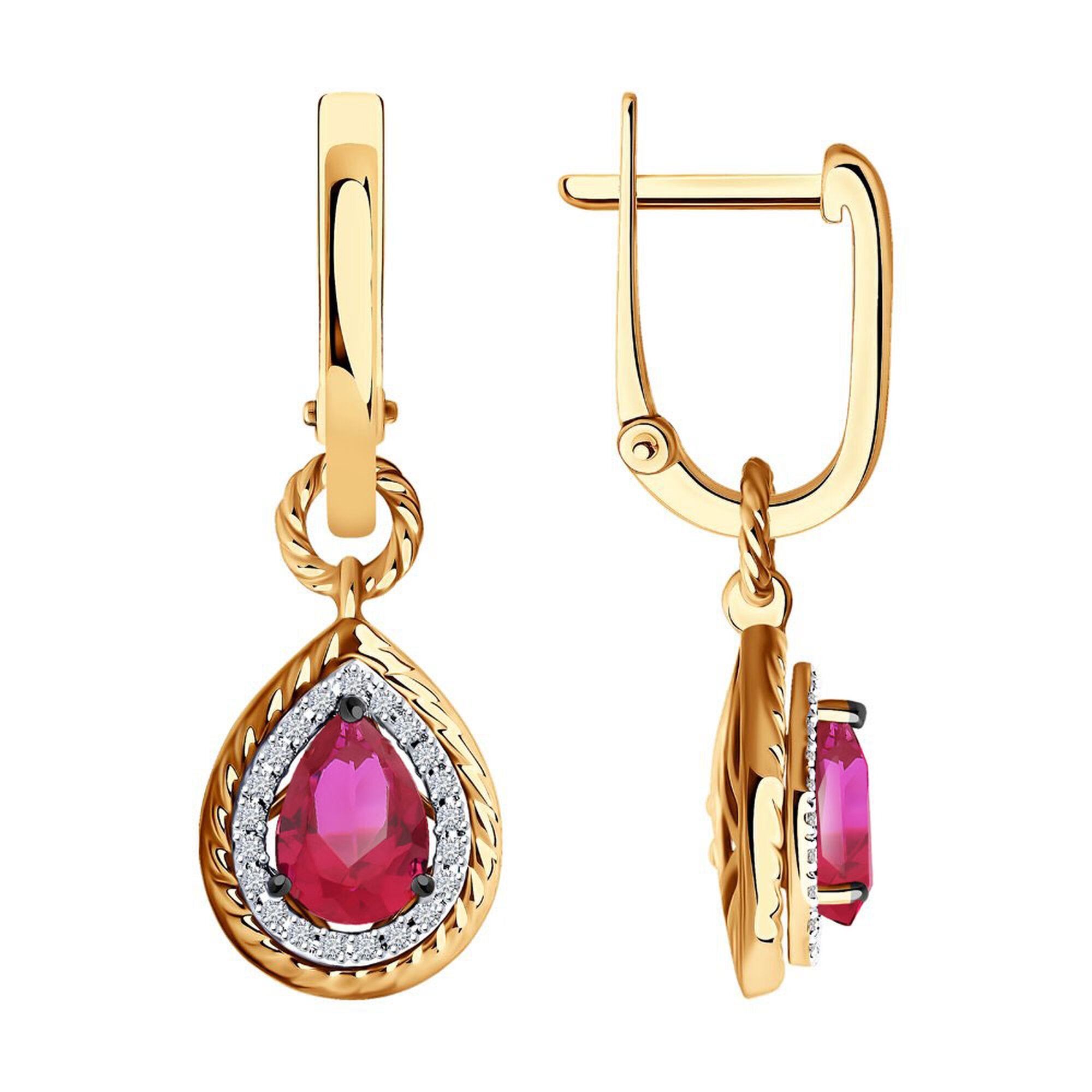 Серьги трансформеры, красное золото, 585 проба, рубин, бриллиант