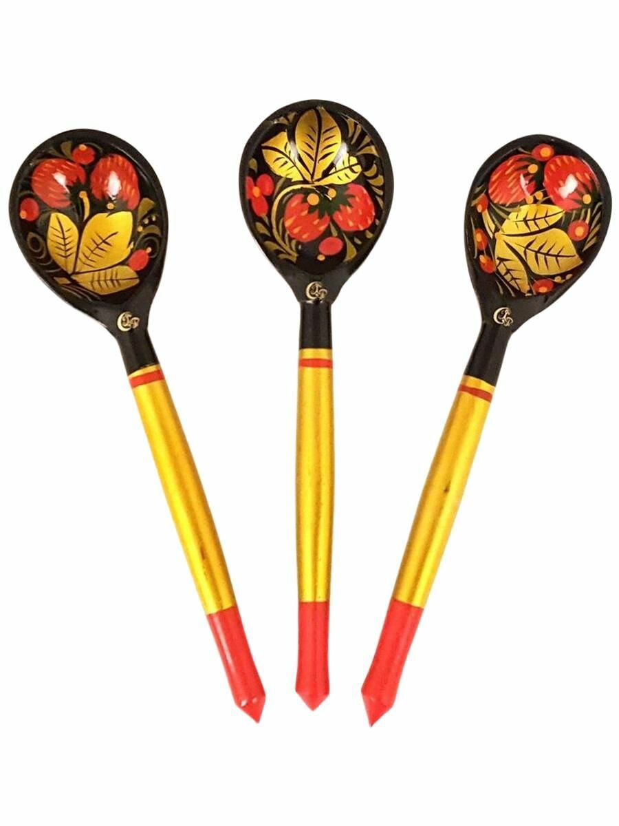 Ложка малая набор из 3-х шт, Хохломская роспись (Хохлома), ручная авторская работа