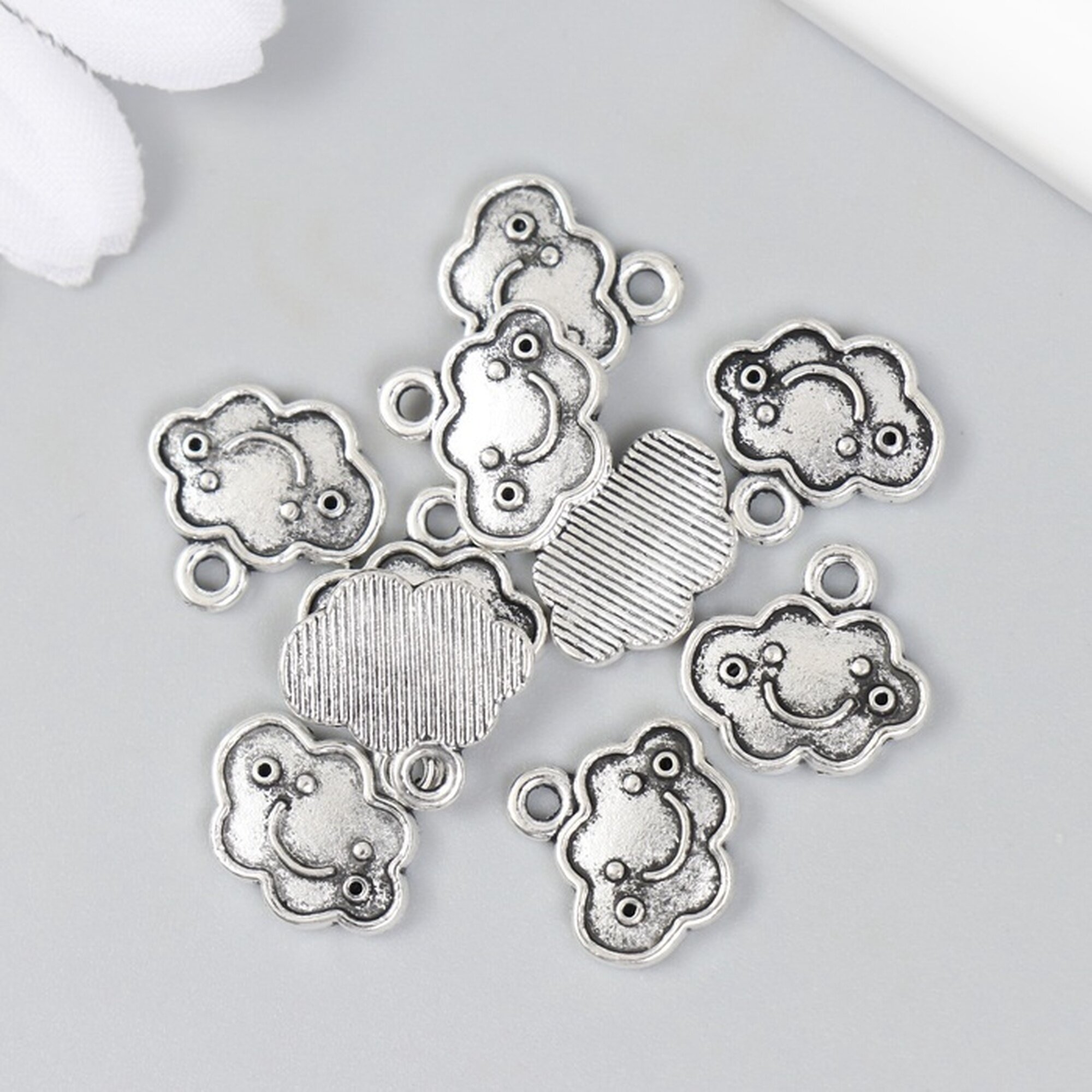 Металлический элемент, декоративная подвеска «Весёлое облако», серебро набор 10 шт 1,4х1,3 см 1088