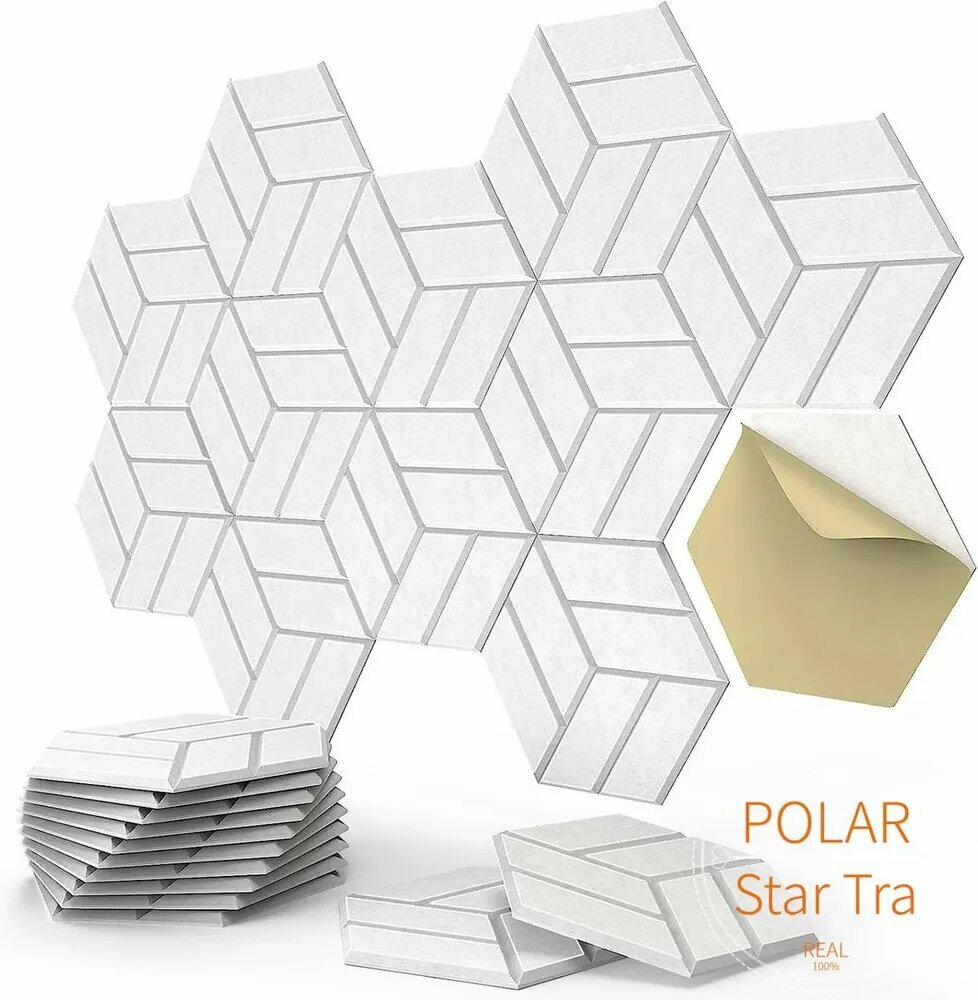 12 шт. шестиугольные самоклеящиеся акустические панели со скошенными краями, звукоизоляционная пена 30x26x0,9 см, настенная панель, акустическая обработка плитки для домашней студии, офиса