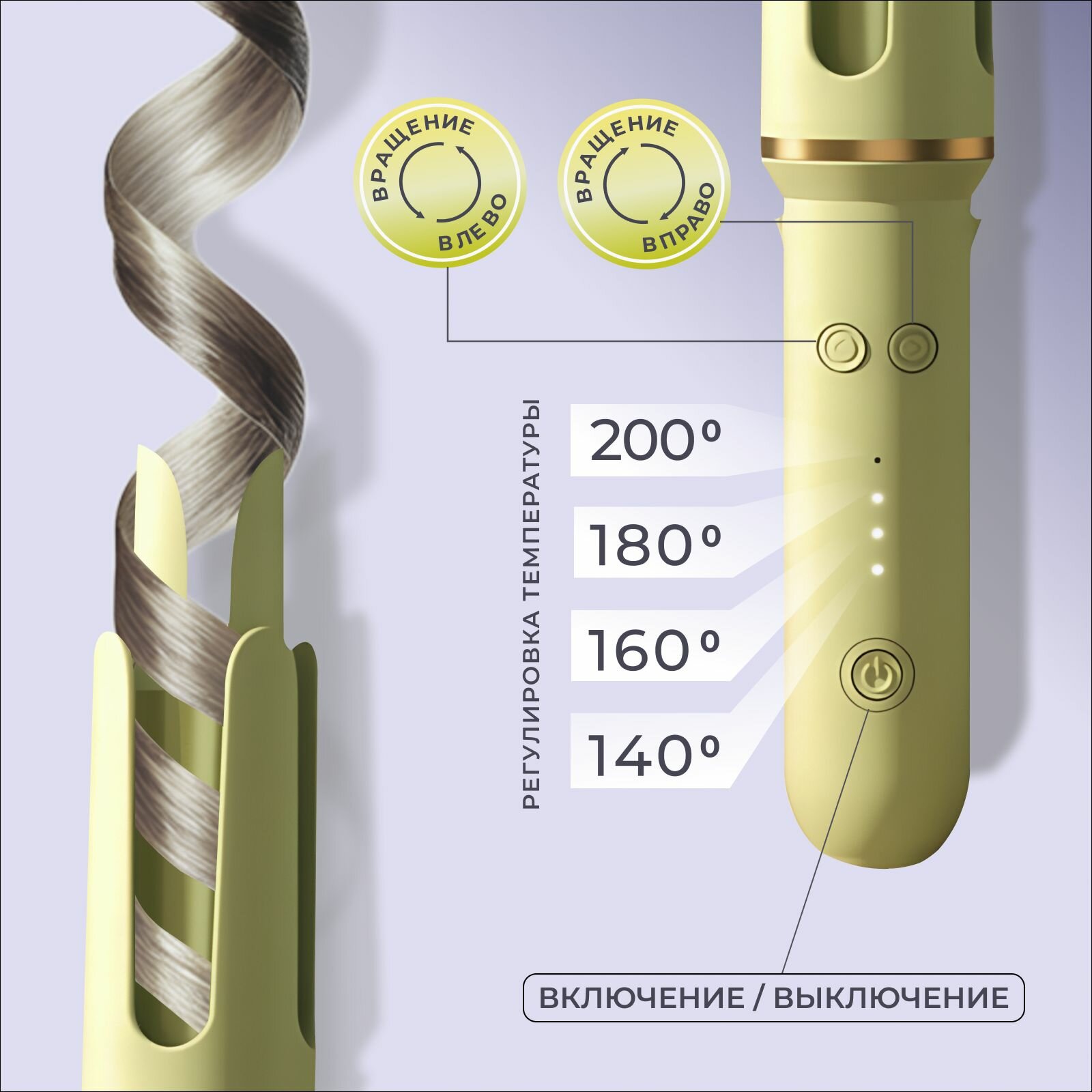 Стайлер NOVA-G H402, для локонов, для гофре, спиральная насадка, 4 температурных режима