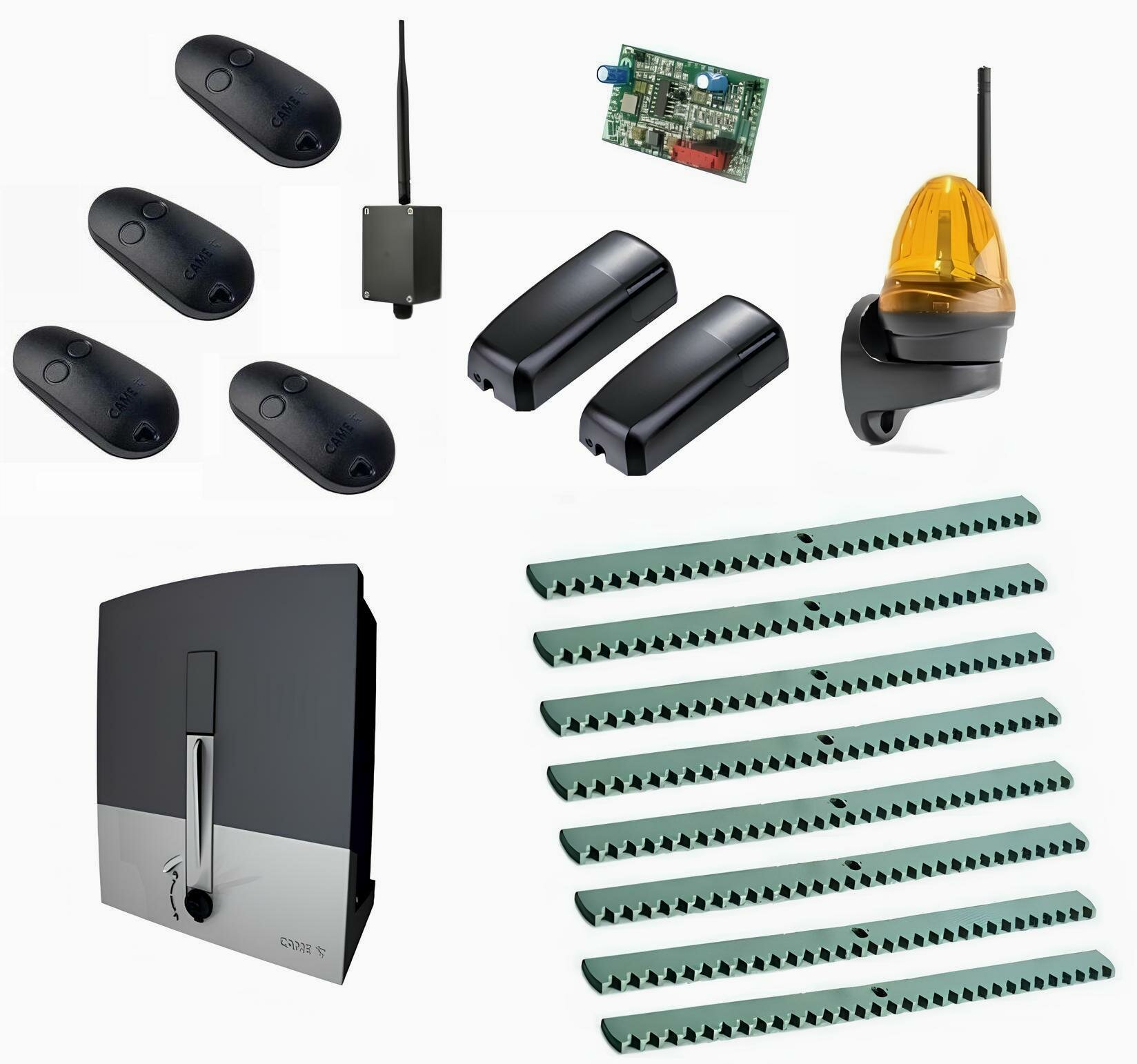 Автоматика для откатных ворот BXL04AGS FULL8-K-BT-T4, комплект: привод, радиоприемник, 4 пульта, фотоэлементы, лампа, 8 реек, Bluetooth-модуль