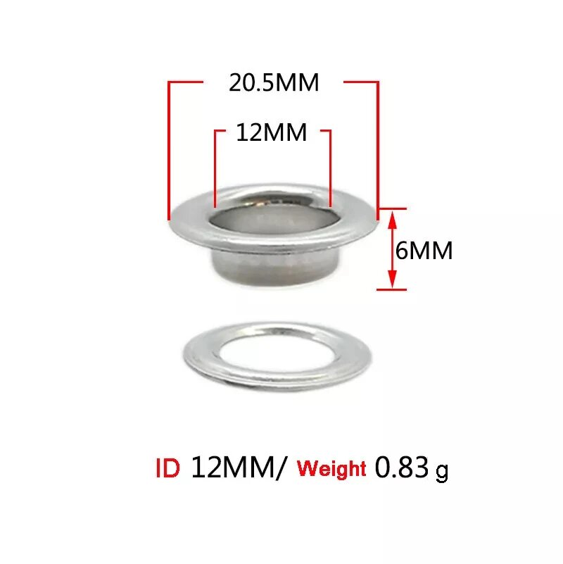 Люверсы круглые из нержавеющей стали 20Set, 12mm