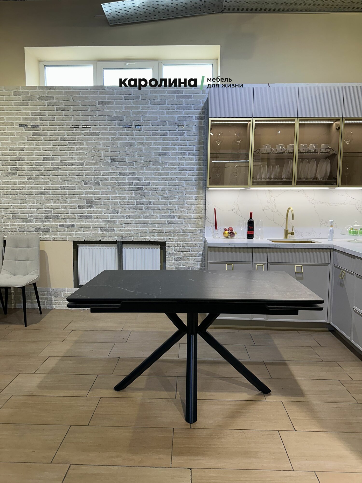 Стол керамический обеденный "Монако" 1400х800 (+300+300) черный керамика матовый К-10 черные ноги + доводчик