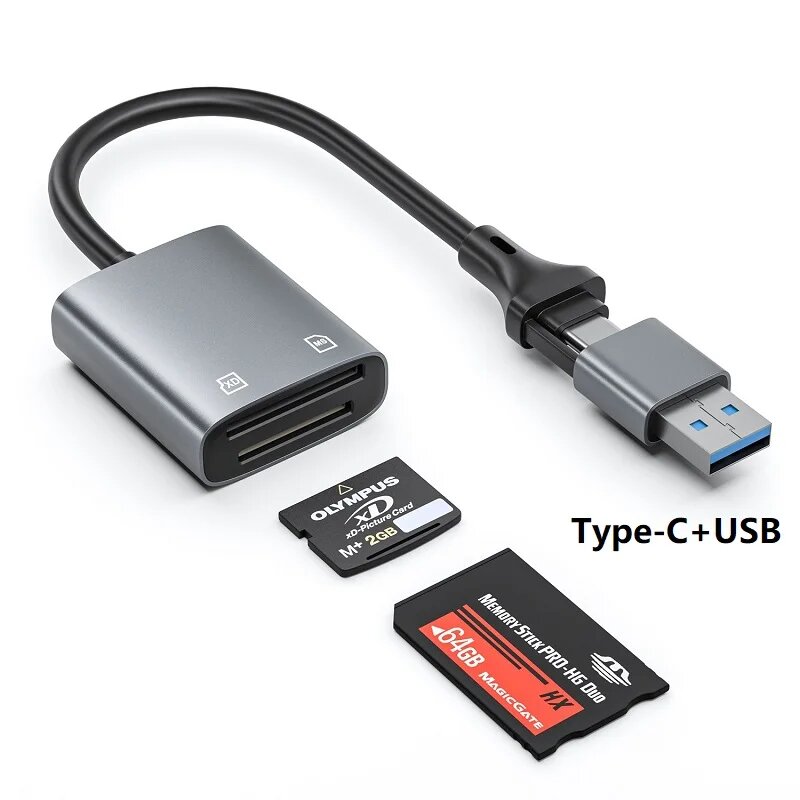 Уничтожитель карт памяти MS XD 2 в 1, адаптер USB Type-C или Lightning для карт памяти XD MS для iPhone 16 15 Samsung и т. д.