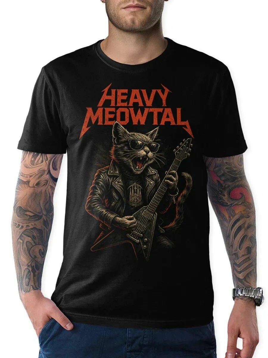 Футболка Кот Heavy Meowtal / Котик Хэви Мяутал / Рок