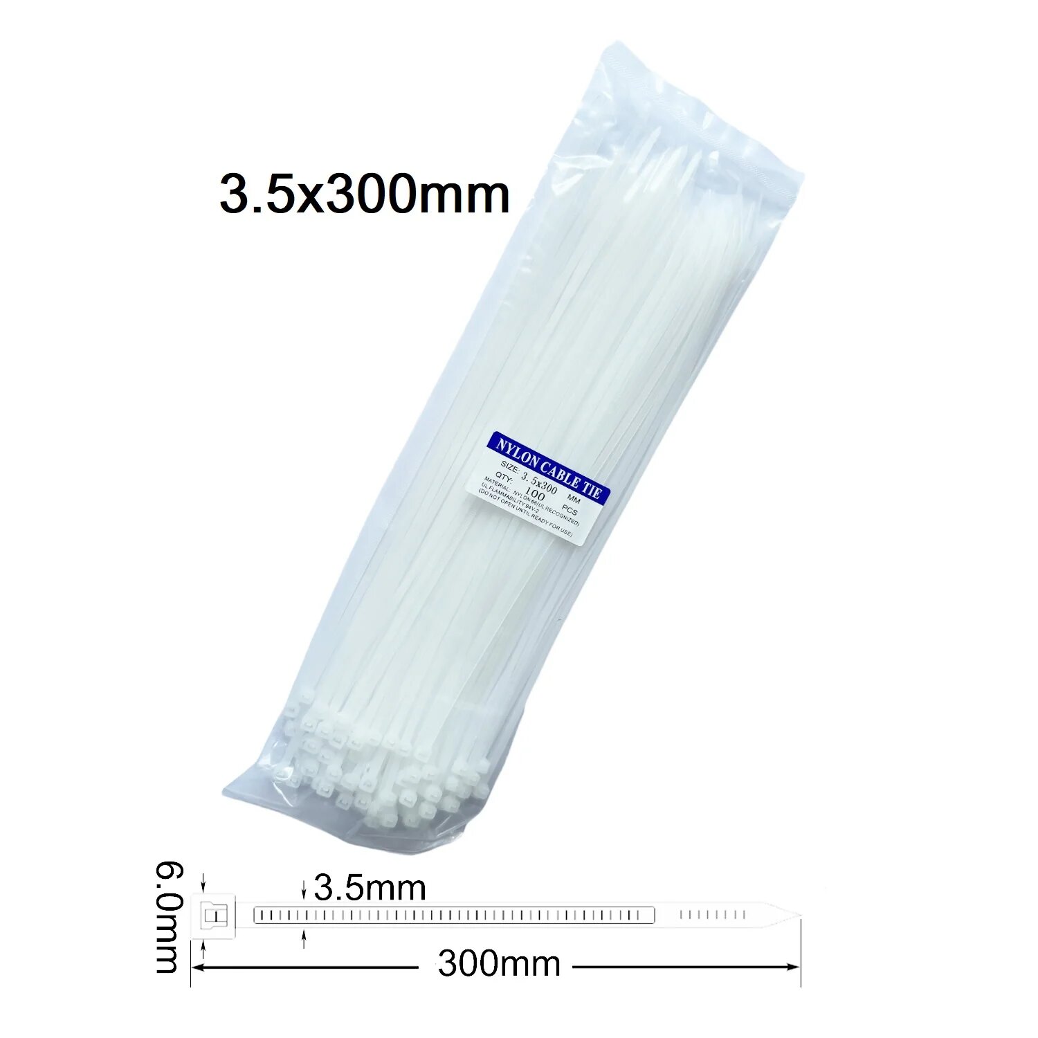 Кабельные стяжки нейлоновые 3,5х300 мм (100 шт.)