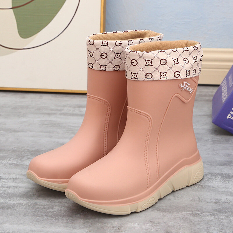 Полусапожки, резиновые сапоги, женские резиновые туфли для взрослых, модные нескользящие бархатные сапоги для кухни, водонепроницаемая обувь