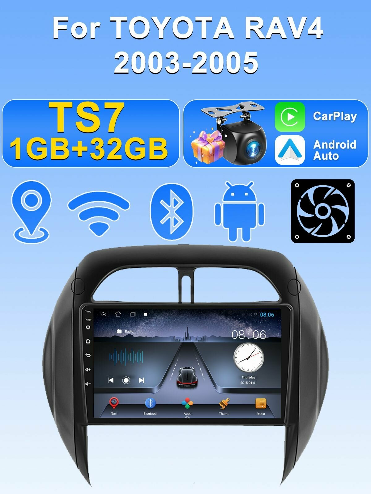 Магнитола для TOYOTA RAV4 2003-2005 , Автомагнитола для Тойота РАВ4 XV20 ,2din android 1+32G Мультимедиа Bluetooth FM WIFI Автомобильный