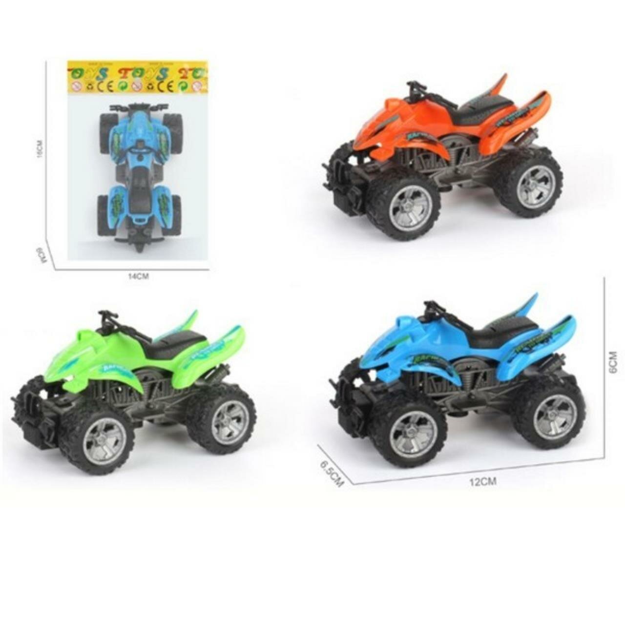 Квадроцикл инерц, размер: 6,5x12x6 см, 3 цвета в ассортименте, в п 14x6x16 см
