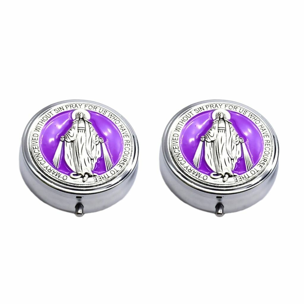 2 Розария для Причастия Пресвятой Богородицы Святого Бенедикта в подарочной коробке Металлическая коробка-Фиолетовая
