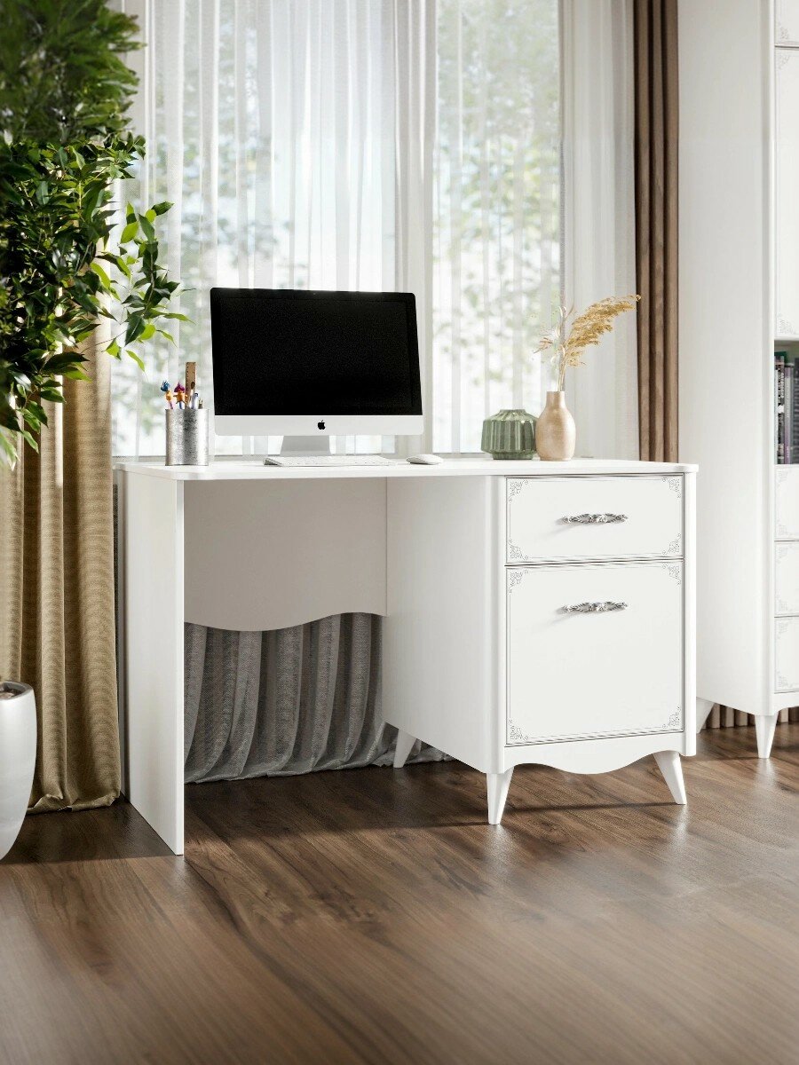 Стол компьютерный письменный Элис, с ящиками, правый, 120х64 см, Белый