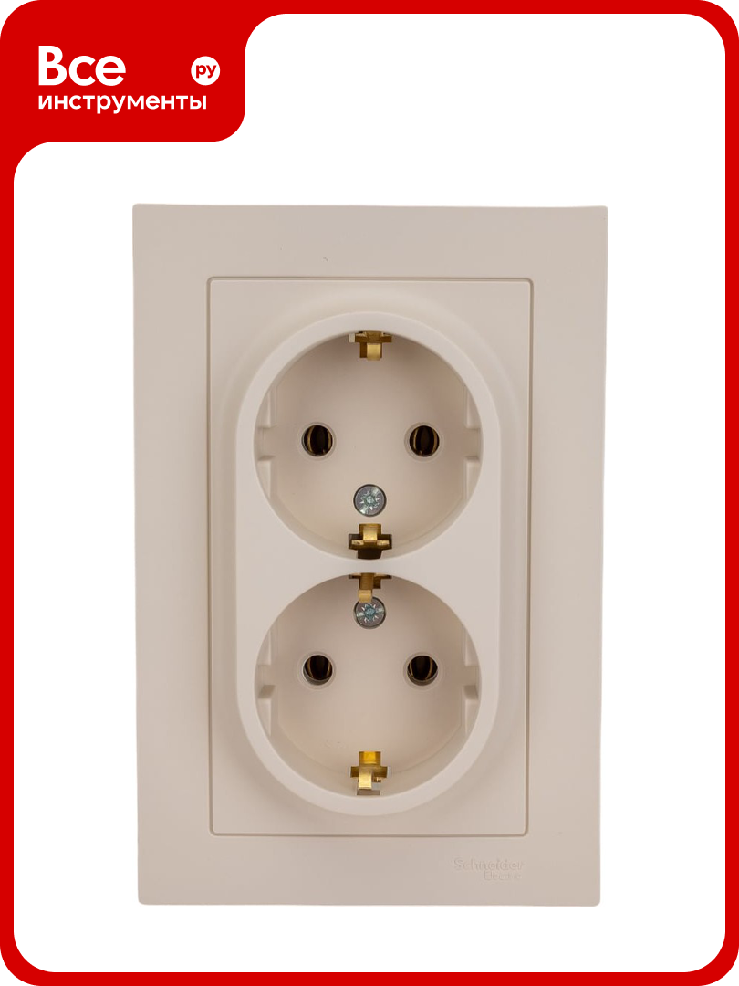 2-местная розетка Systeme Electric Atlasdesign песочный, с заземлением,16а, (в сборе с рамкой) ATN001224, ранее