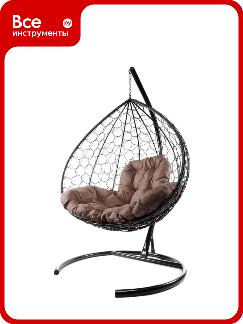 Подвесное кресло, M-GROUP, M-GROUP XL с ротангом чёрное, коричневая подушка 11120405, плотной гипоаллергенной и