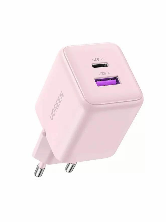 Сетевое зарядное устройство UGREEN X516 (65017) 30W 2-Port USB-C&USB-A GaN Fast Charger EU. Цвет: розовый.