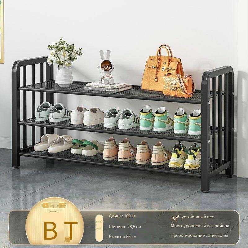 Обувница AiMiK, металлическая, с полками, черное, 3 этажа, 100 см x 28.5 см x 53 см