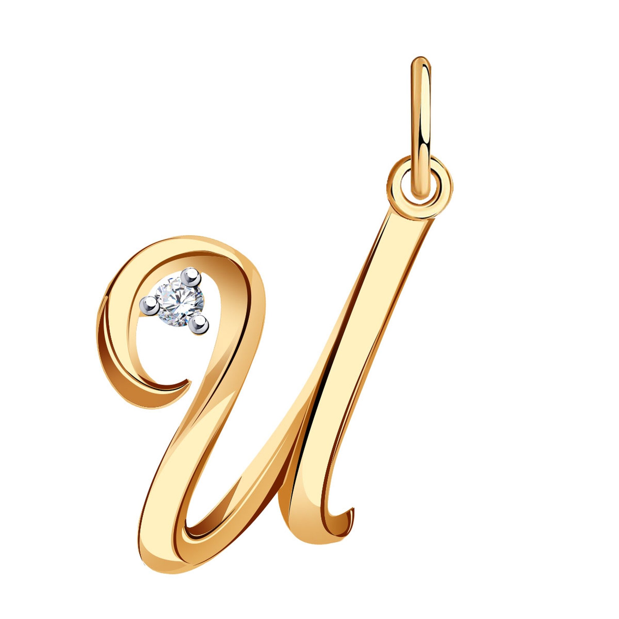 Подвеска, красное золото, 585 проба, фианит