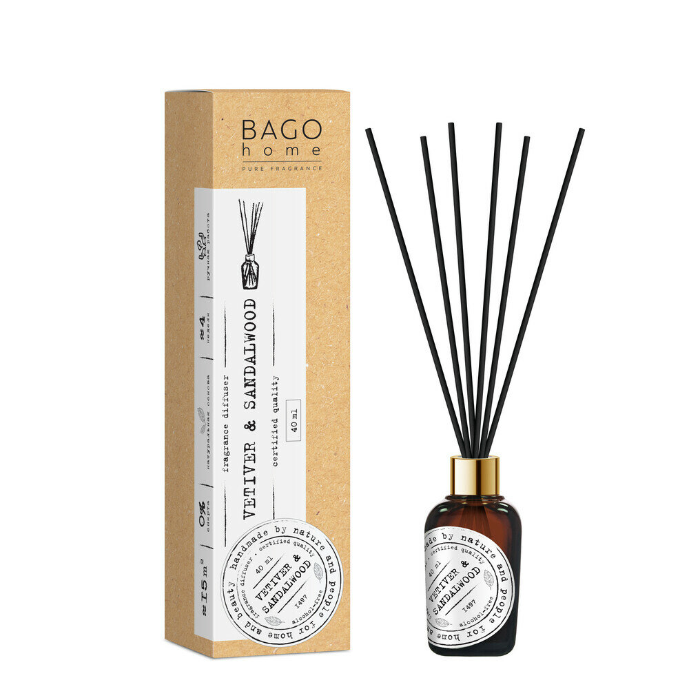 Аромадиффузор с палочками Bago home Ветивер и сандал 40 мл