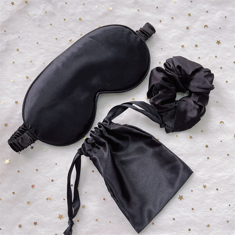 Черный набор: маска для глаз, шнурок для волос и сумочка - 3 предмета для женщин
