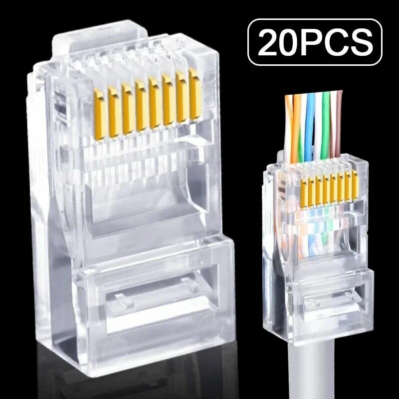 Сетевой кабель, модульный штекер RJ-45 Cat5e, обжимные разъемы Ethernet-кабеля, неэкранированный 8-контактный модульный UTP для ПК-адаптеров, кристаллические головки