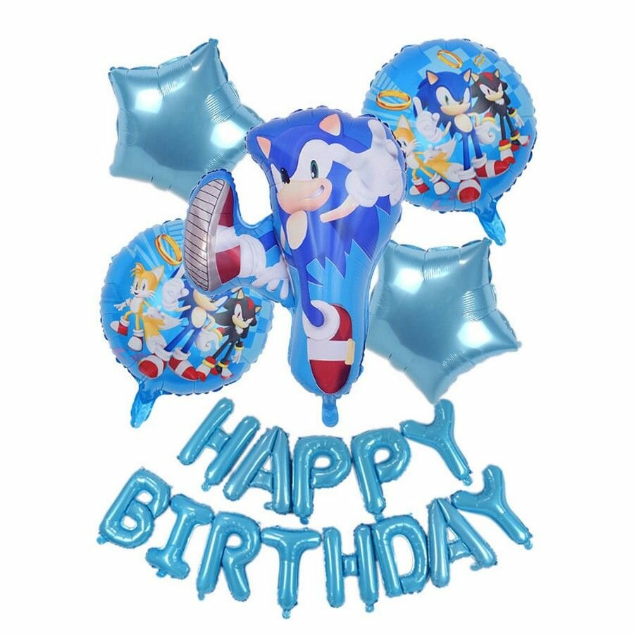 Воздушные Шары С днем рождения Ежик Супер Соник 6шт