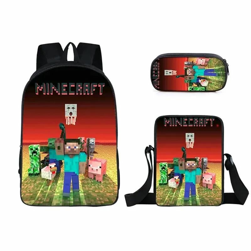 Рюкзак школьный игра Minecraft сумка для обеда пенал комплект для школьников